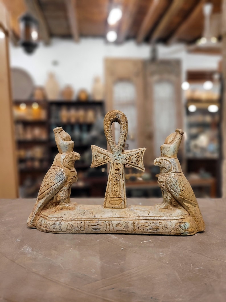 Egyptian Horus Falcon and Ankh Statue Handmade Stone Sculpture - Etsy
