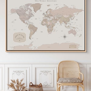 Extra Large World Map Push Pin Minimalist Custom Gift Modern Map Print ...