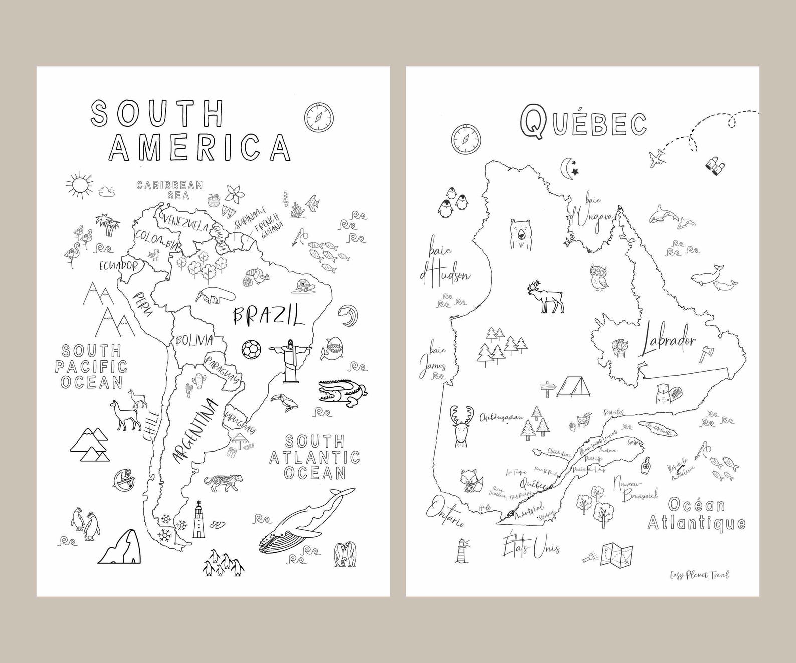 14 Coloring Activity World Maps for Kids Printable Educational ...