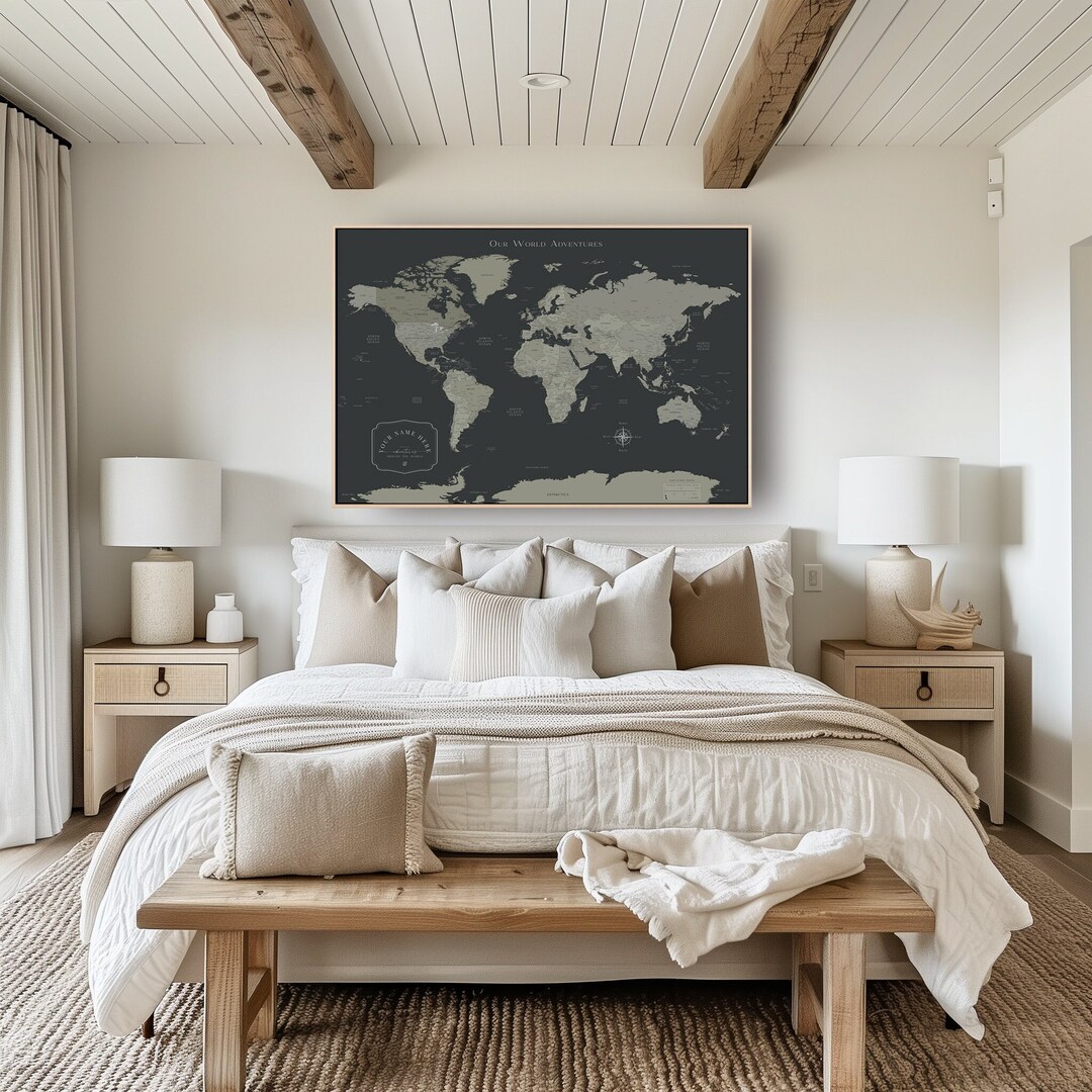 Extra Large World Map Push Pin | Minimalist Personalized Modern Map ...
