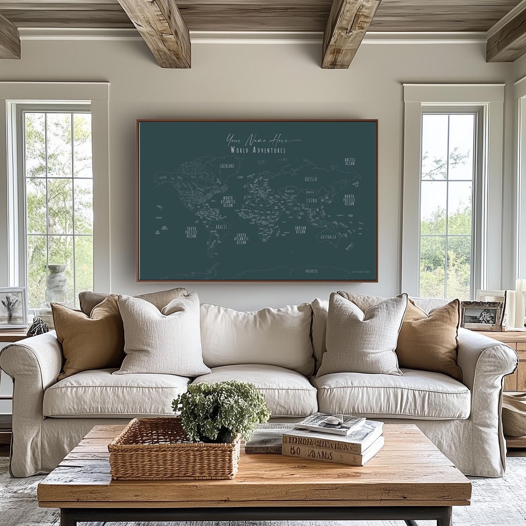 Minimalist World Map Push Pins Hand-drawn World Map Wall Art Home ...