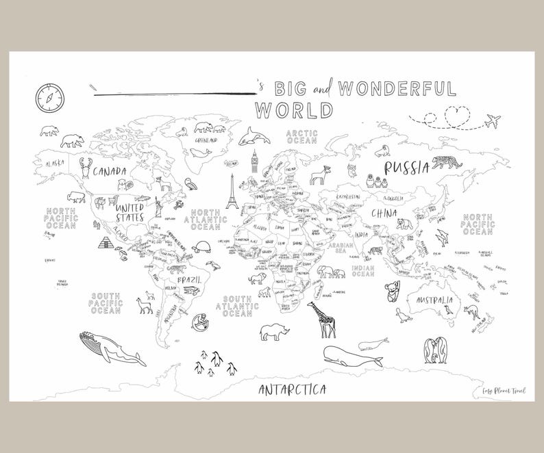 14 Coloring Activity World Maps for Kids Printable Educational ...