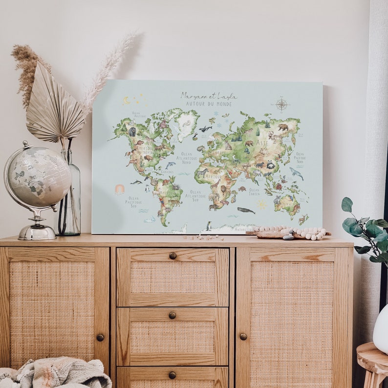 Kid's World Map Exotic Animals Watercolor World Map - Etsy Canada