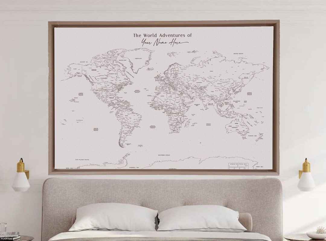 Extra Large World Map Push Pin | Minimalist Personalized Modern Map ...