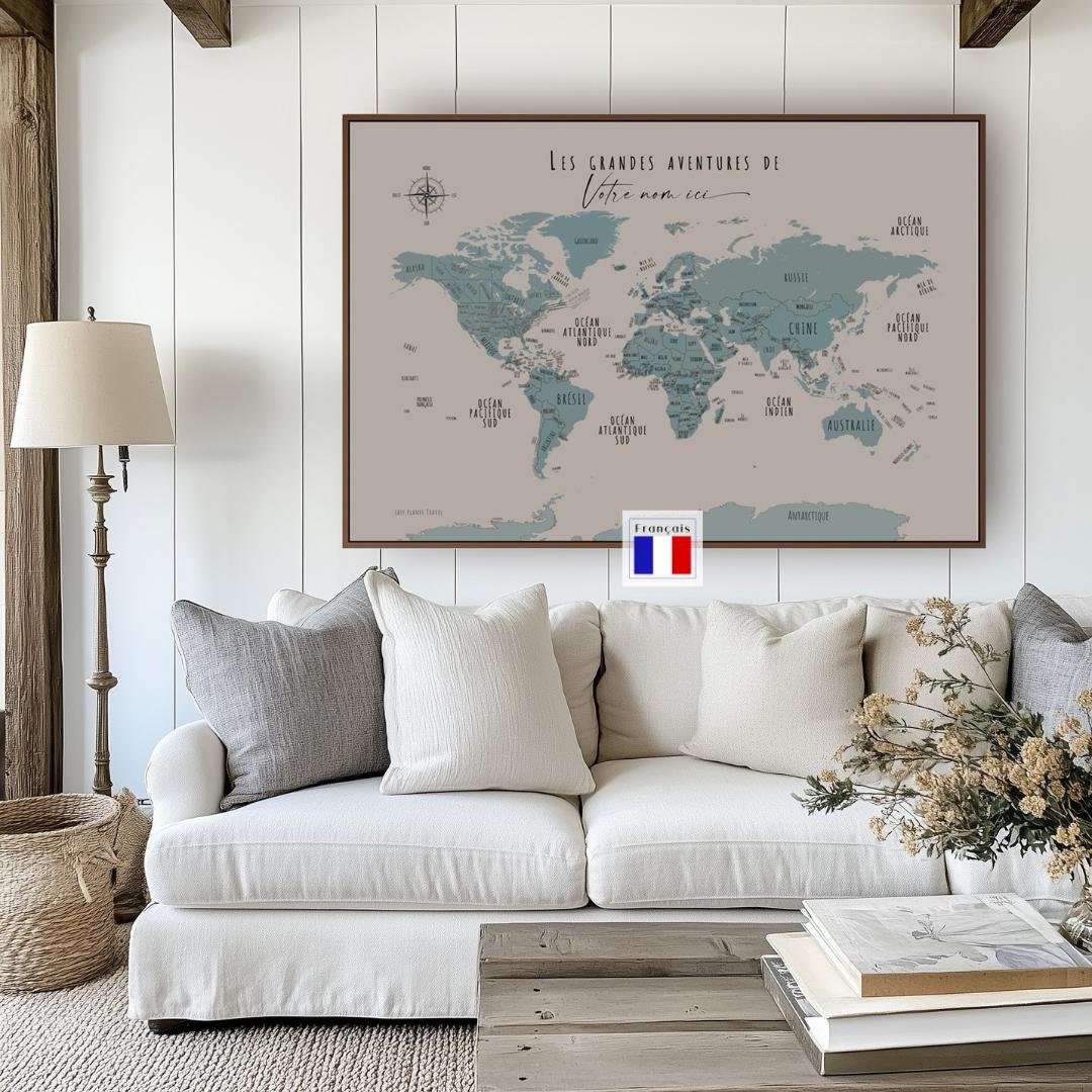 Minimalist World Map Push Pins Hand-drawn World Map Wall Art Home ...