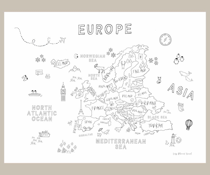 14 Coloring Activity World Maps for Kids Printable Educational ...