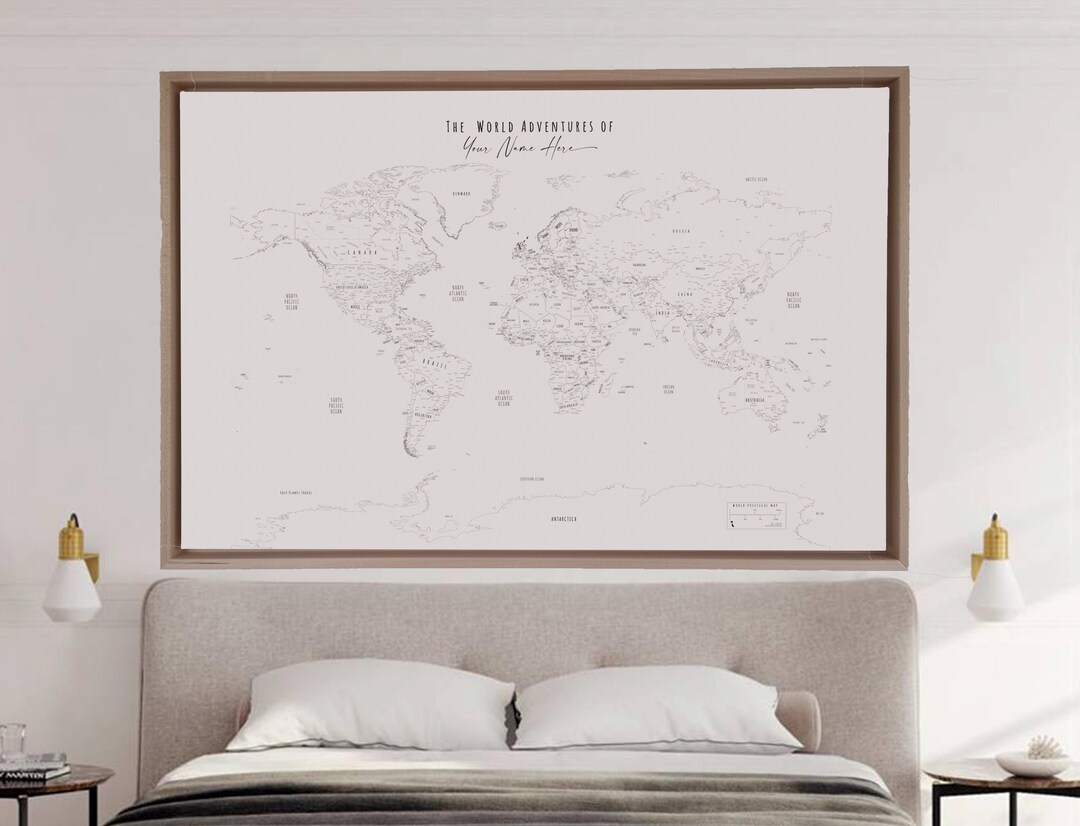 Extra Large World Map Push Pin Minimalist Personalized Modern Map Print ...