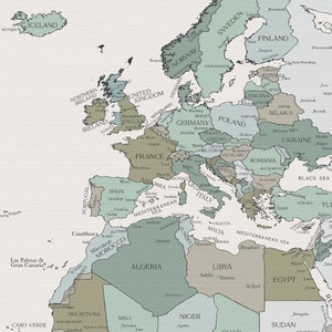 Extra Large World Map Push Pin | Minimalist Custom Gift Modern Map ...