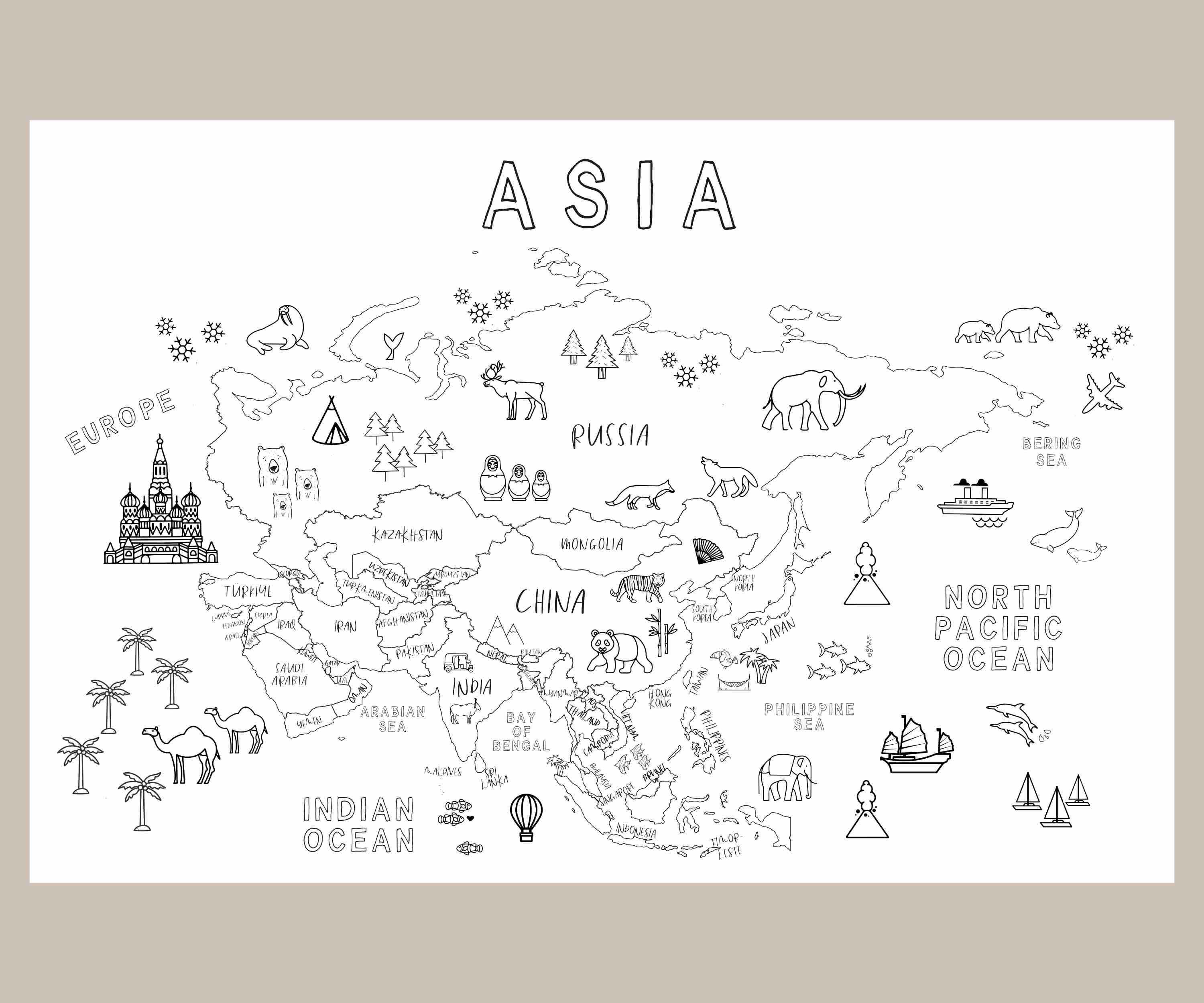 14 Coloring Activity World Maps for Kids Printable Educational ...