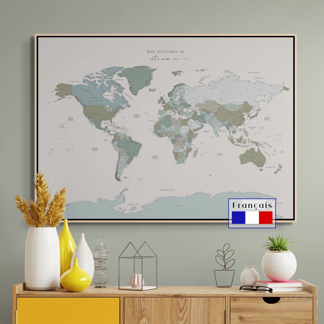 Extra Large World Map Push Pin | Minimalist Custom Gift Modern Map ...