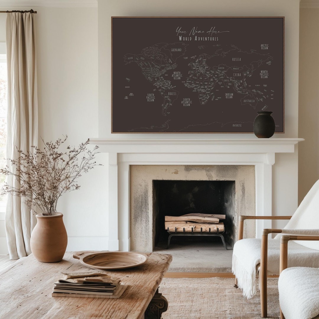 Minimalist World Map Push Pins Hand-drawn World Map Wall Art Home ...