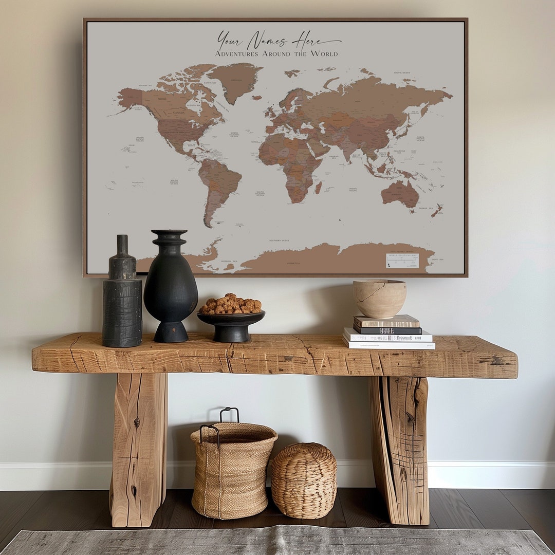 World Map Push Pin Minimalist Wall Art Custom Gift Modern Map Print ...