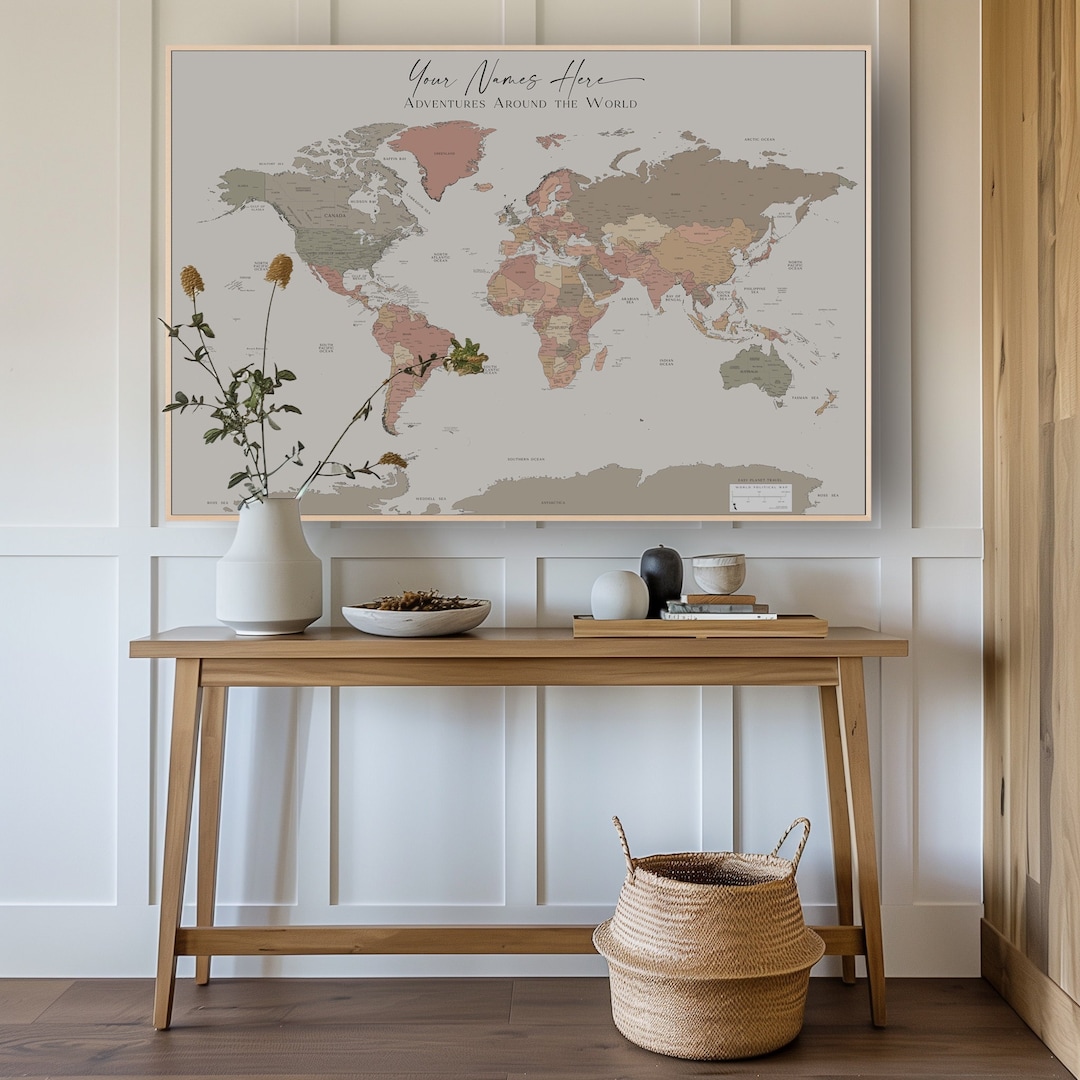 Extra Large World Map Push Pin Minimalist Custom Gift Modern Map Print ...