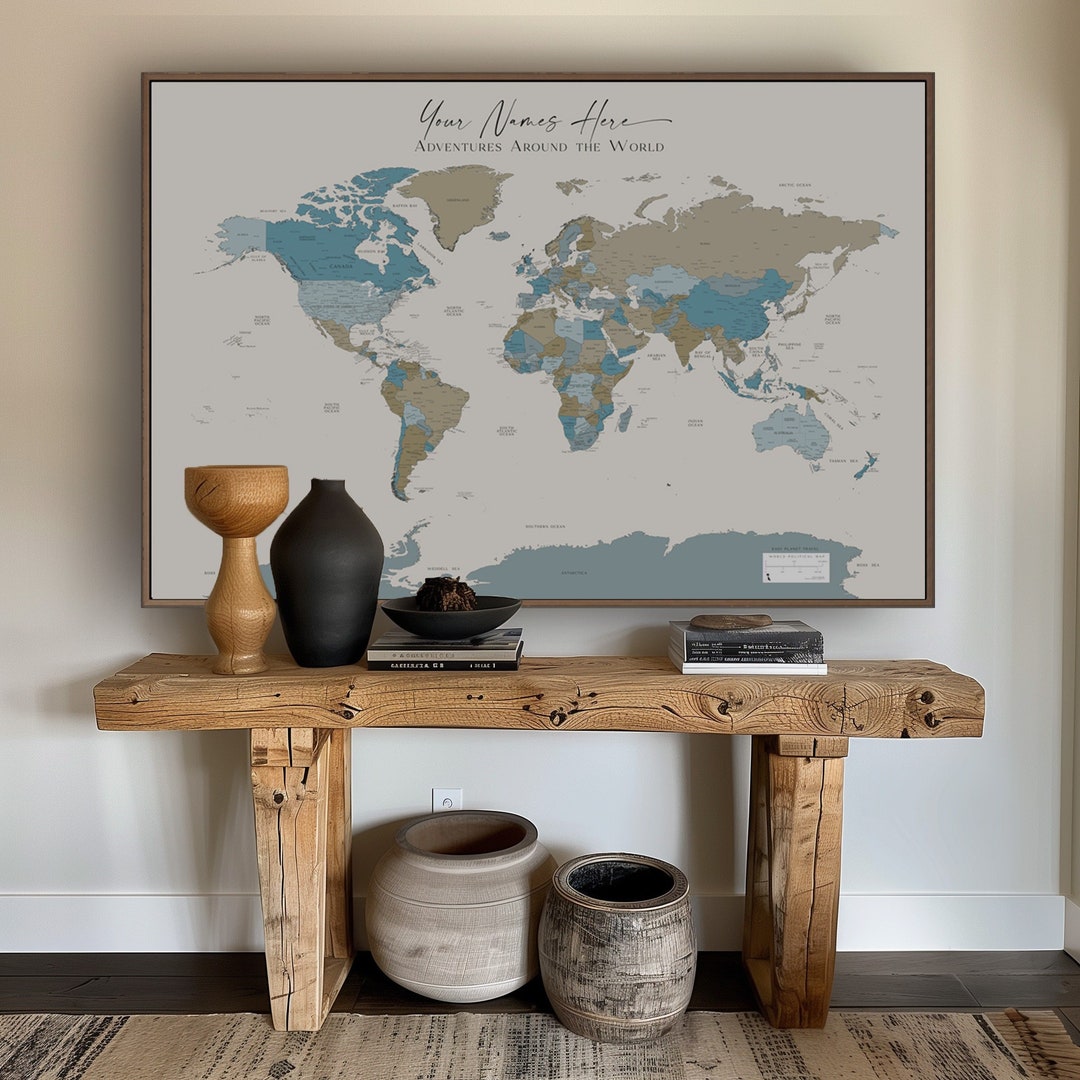 Custom World Map Push Pin Extra Large Detailed Map Blue - Etsy