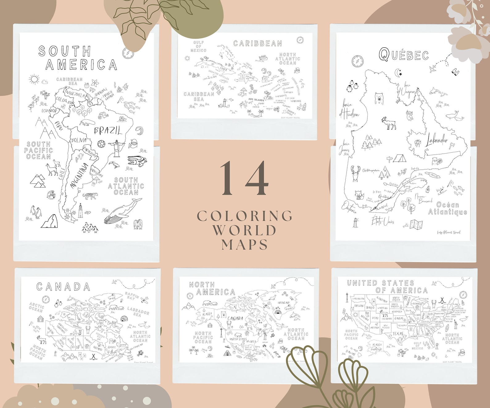 14 Coloring Activity World Maps for Kids Printable Educational ...