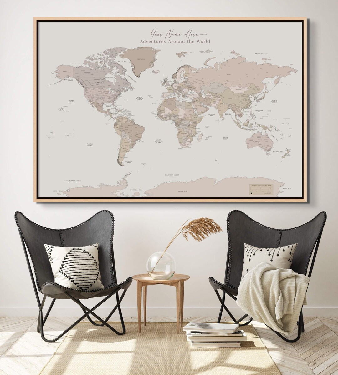 Extra Large World Map Push Pin Minimalist Custom Gift Modern Map Print ...