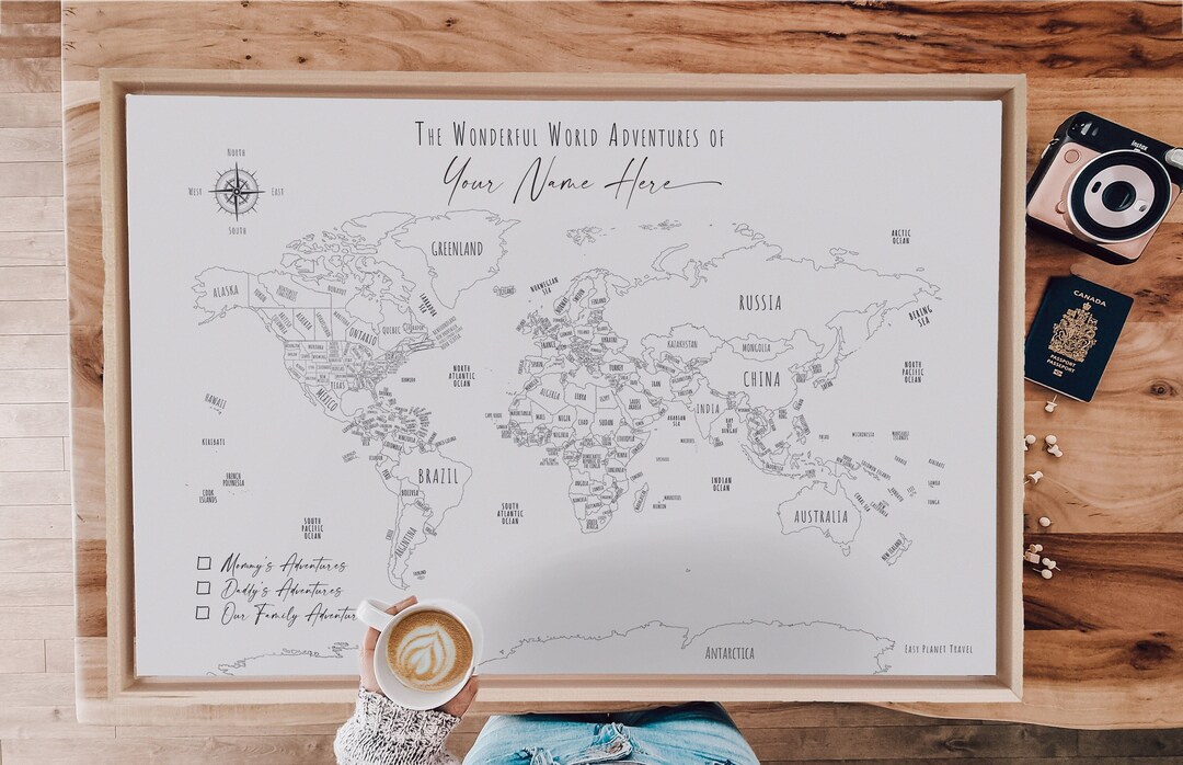 Custom Push Pin World Map Travel Wall Art Hand-drawn - Etsy