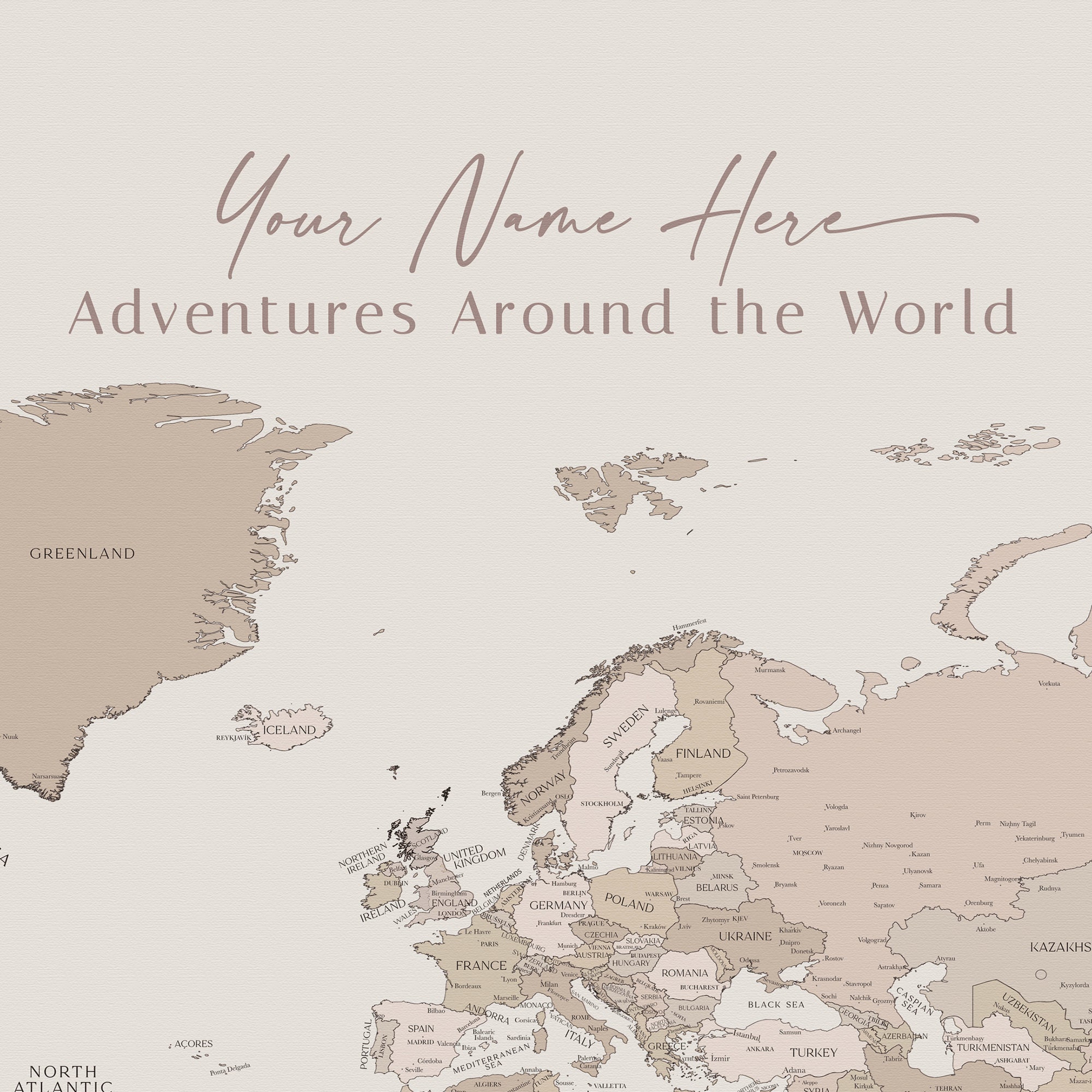 Extra Large World Map Push Pin Minimalist Custom Gift Modern Map Print ...