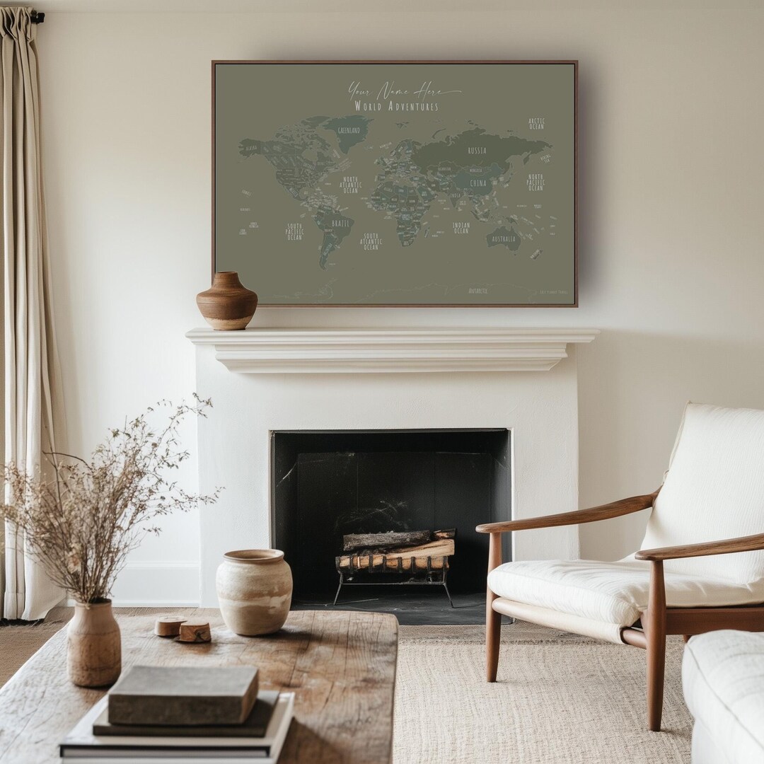 Minimalist World Map Push Pins Wall Art Home Office Decor Custom Gift ...