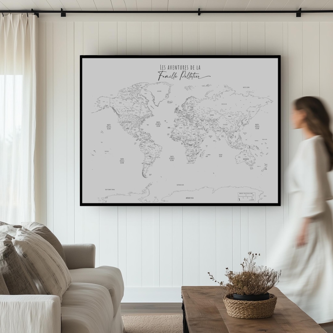 Extra Large World Map Push Pin Minimalist Map Personalized Modern Map ...