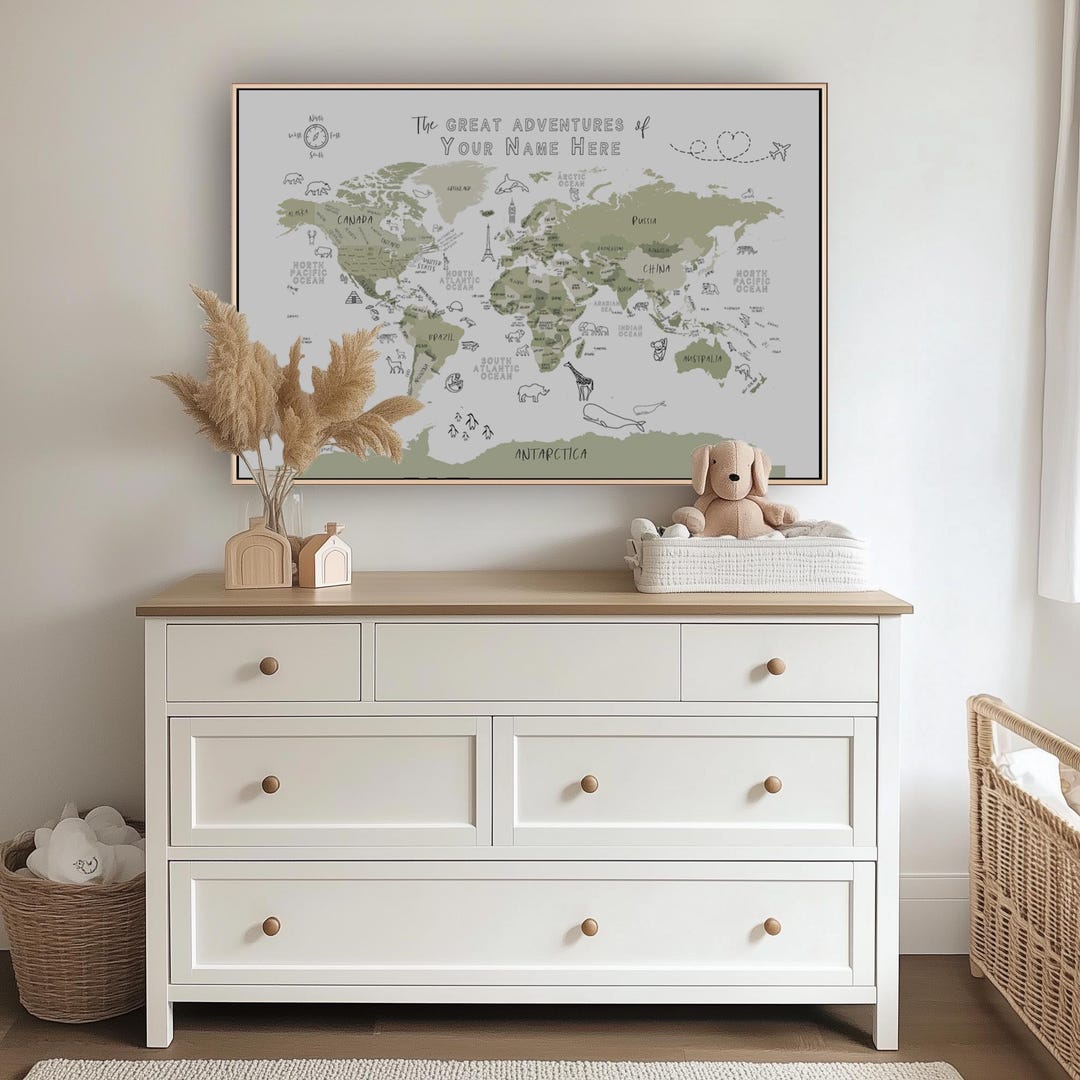 Push Pin Kid World Map Wall Art Travel Children Map Print Nursery Boy ...