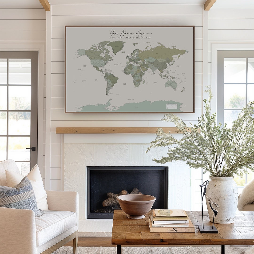 Extra Large World Map Push Pin Minimalist Custom Gift Modern Map Print ...