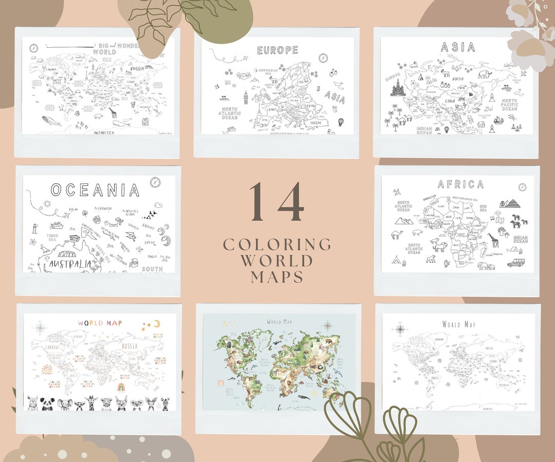14 Coloring World Maps for Kids Printables Educational Homeschool ...