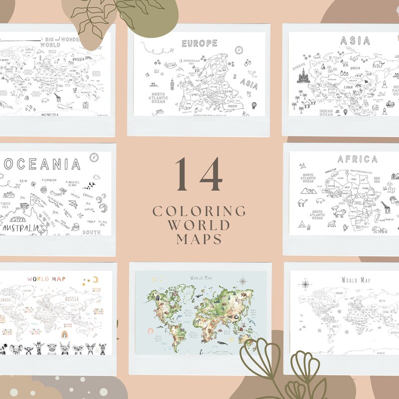 Coloring World Map - Etsy
