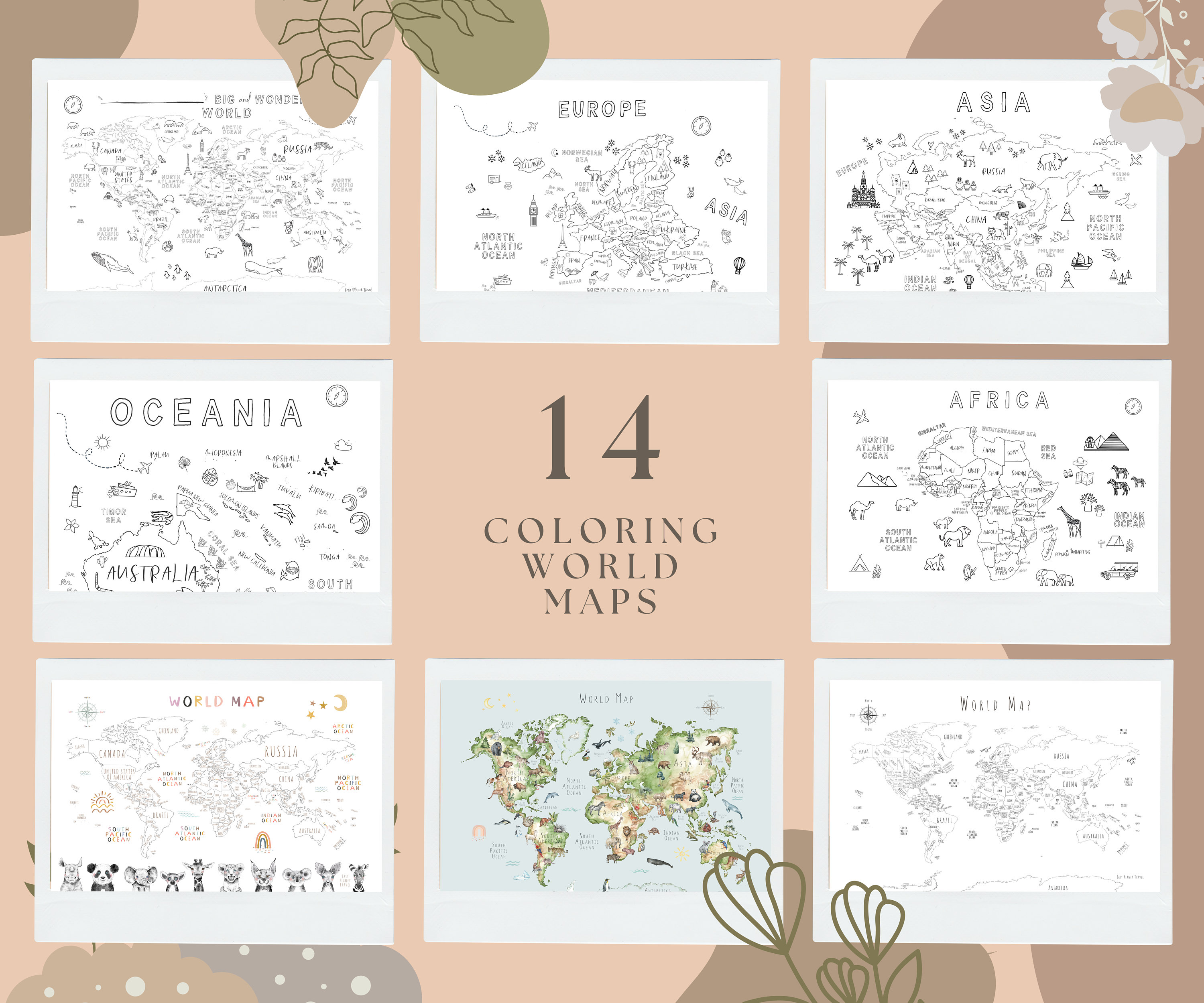 14 Coloring World Maps for Kids Printables Educational Homeschool ...