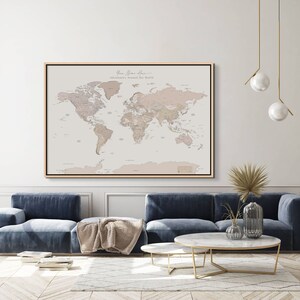 Extra Large World Map Push Pin Minimalist Custom Gift Modern Map Print ...