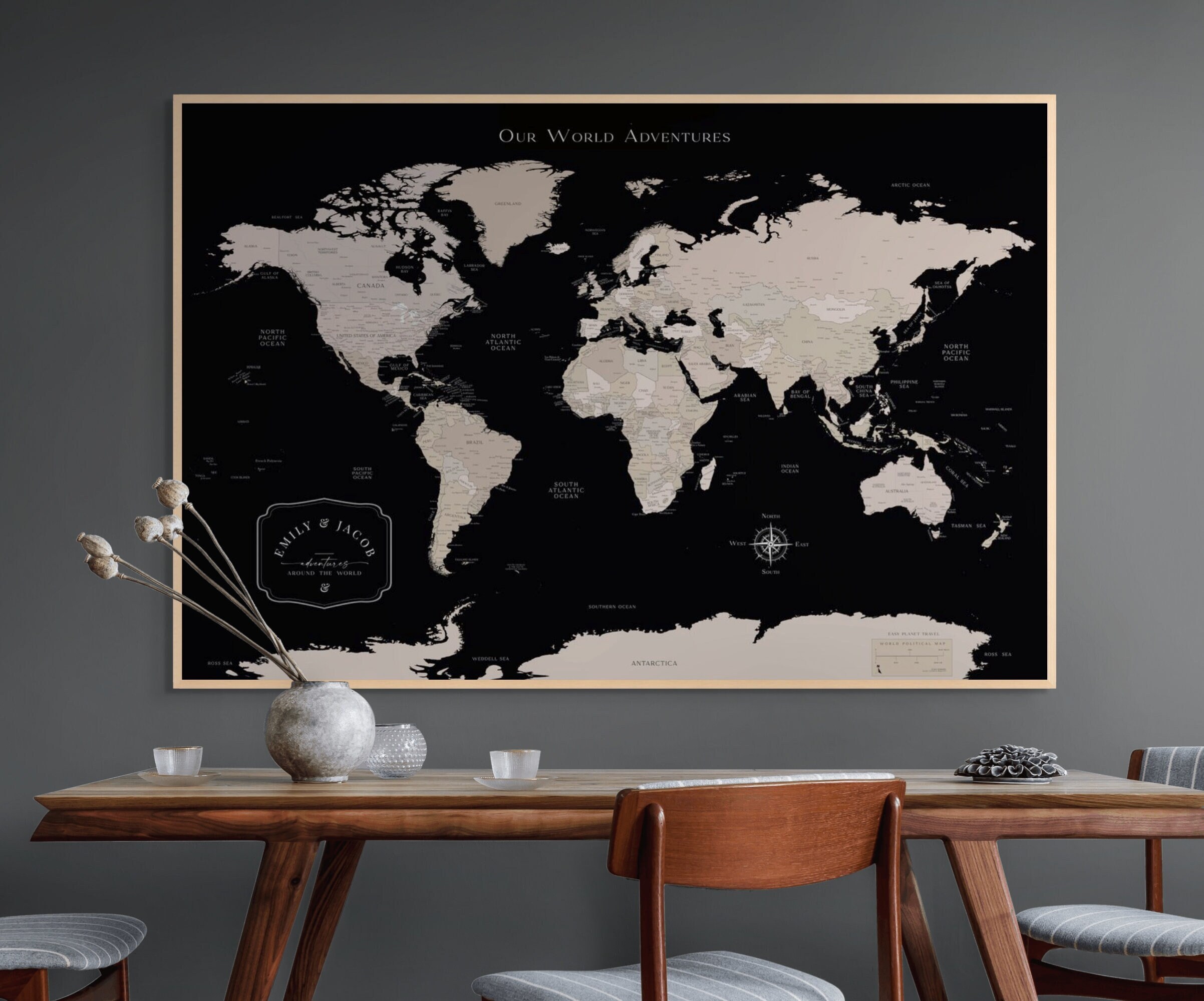 Extra Large World Map Push Pin Minimalist Custom Gift Modern - Etsy