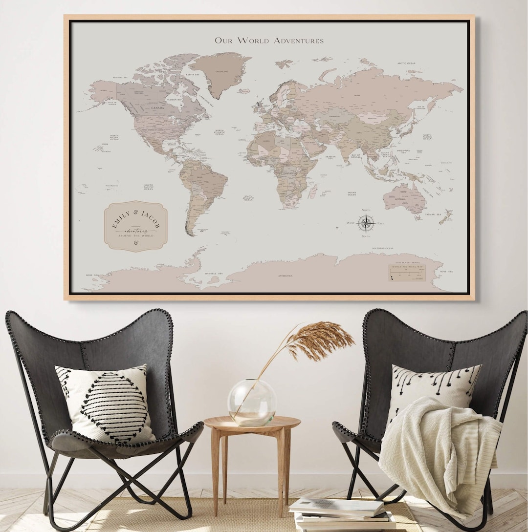 Extra Large World Map Push Pin | Minimalist Custom Gift Modern Map ...