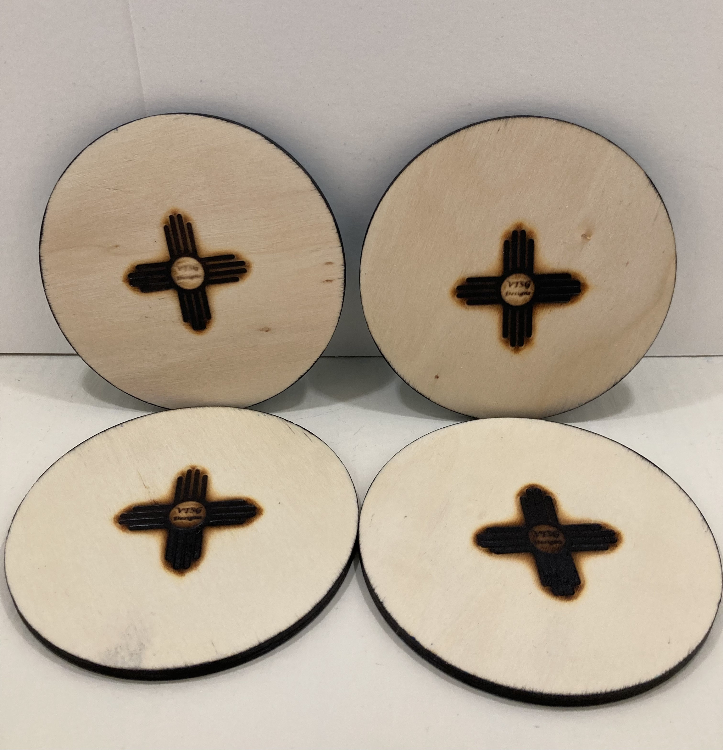Hand Painted Zia Coasters, Acrylic on Wood, Set of 4 - Etsy