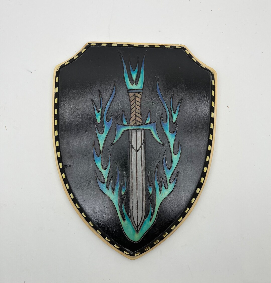 Hand Painted Wood Sword Plaque With Wood Burn Engraving - Etsy