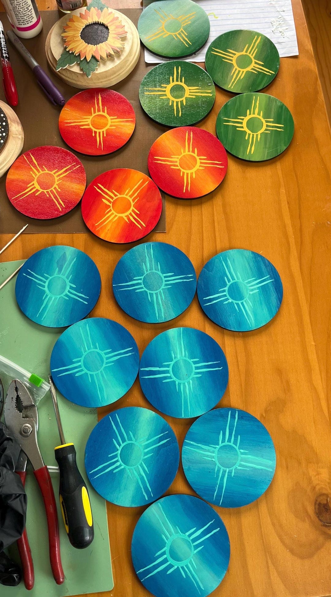 Hand Painted Zia Coasters, Acrylic on Wood, Set of 4 - Etsy