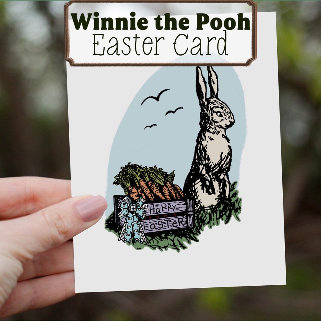 Classic Winnie the Pooh Easter Card, Rabbit and Carrots - Etsy