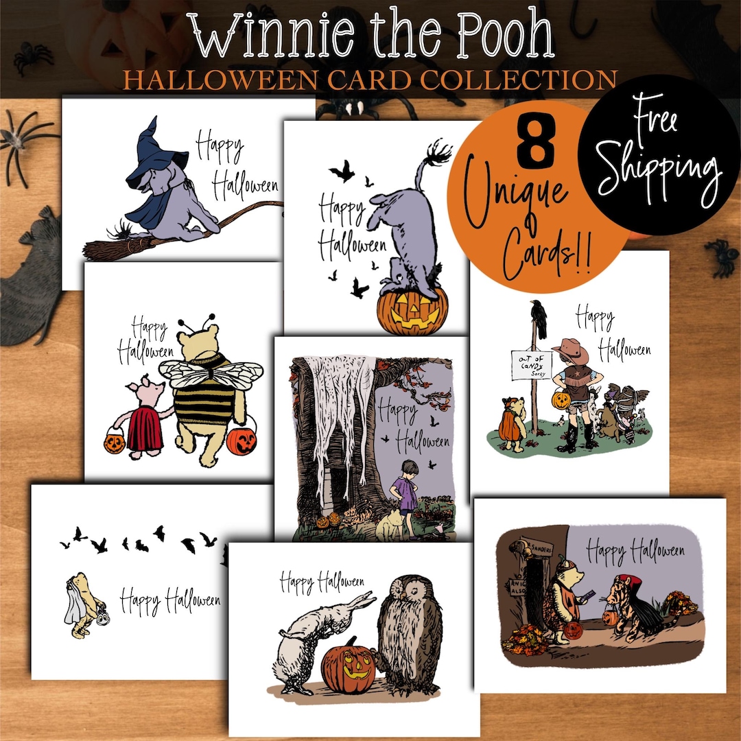 Classic Winnie the Pooh Halloween Card Set, Happy Halloween Card ...