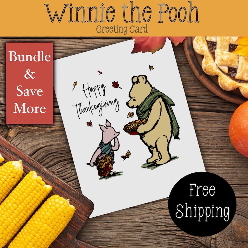 Vintage Winnie the Pooh Thanksgiving Card - Etsy