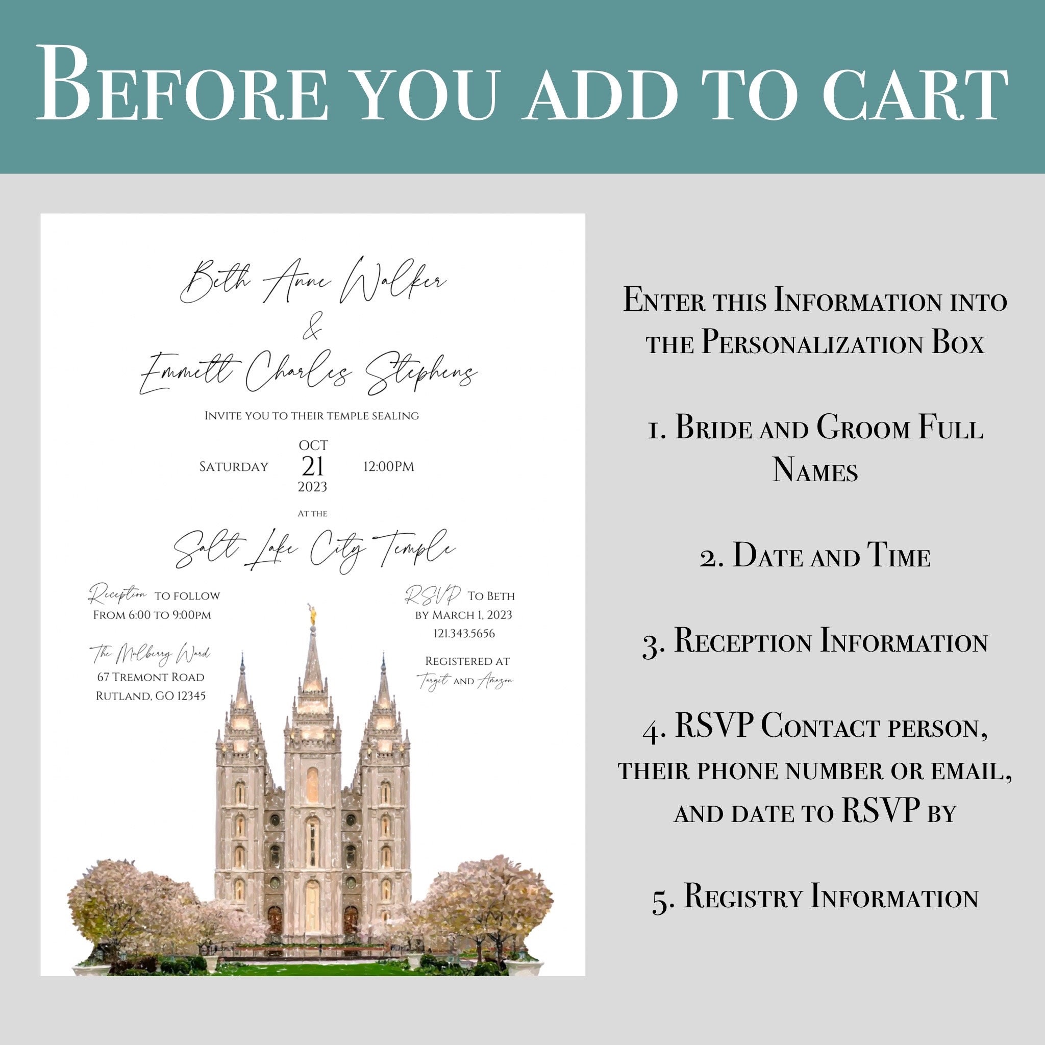 Temple Sealing Invitations, LDS Wedding Invitations, FREE SHIPPING, 6 ...