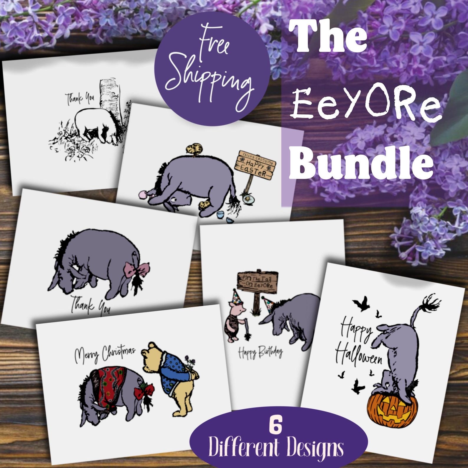Classic Winnie the Pooh Eeyore Cards Box Set, Set of 6 Eeyore Cards ...