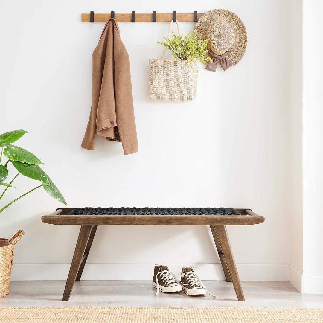 Sahara Woven Rope Cord Bench in Natural or Walnut Finish Mid Century ...