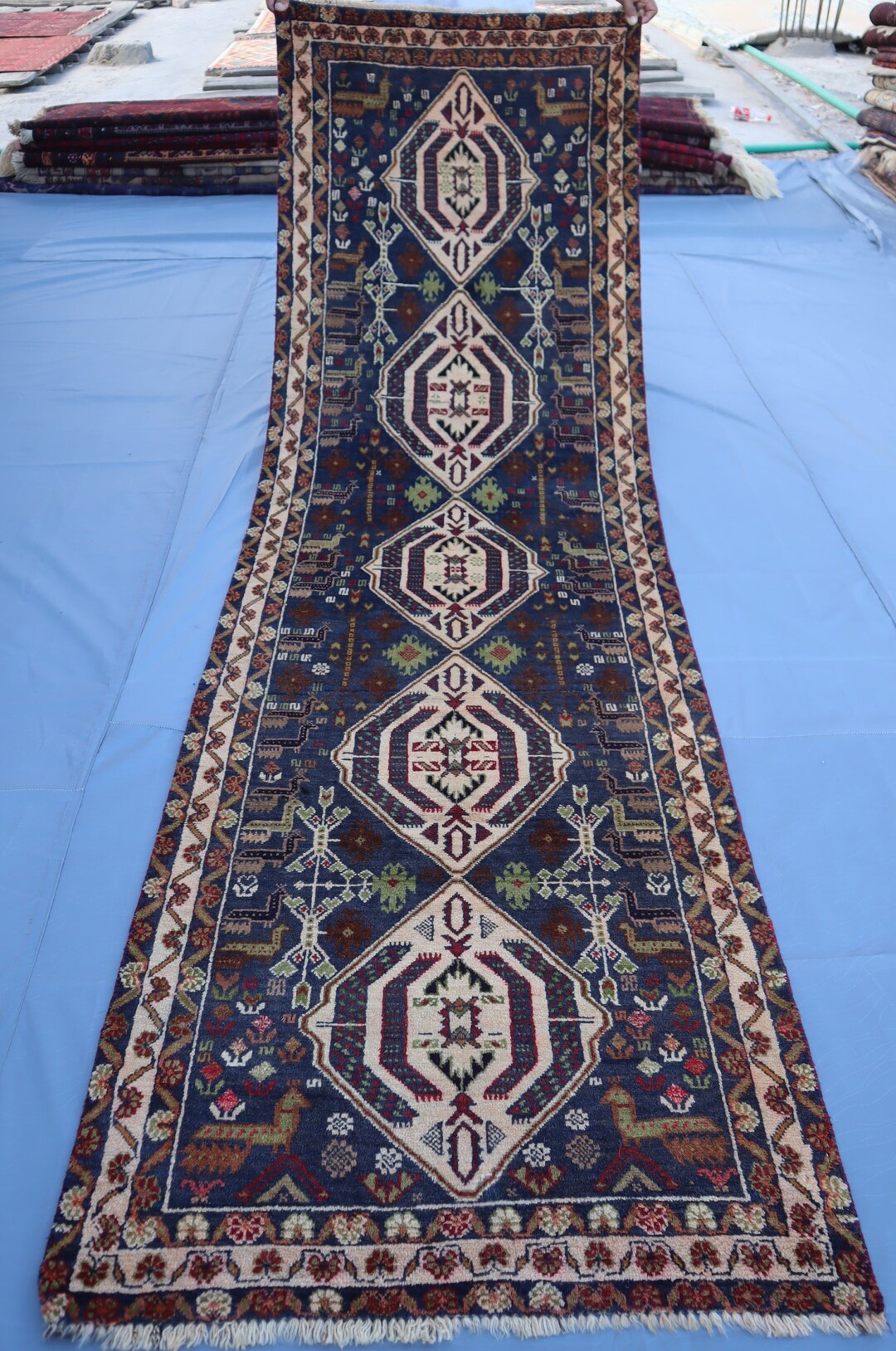 10 Ft Runner Rugs/ Afghan Vintage Rug/ 100% Wool Handmade Rug/ Ethnic ...