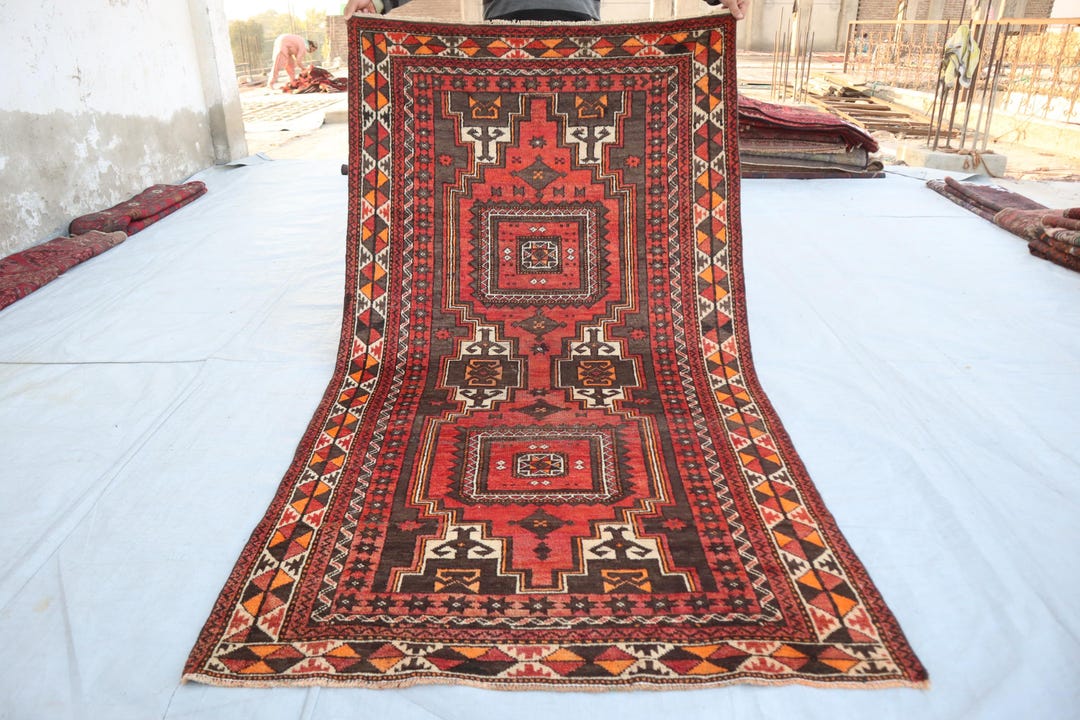 1960s Antique Balochi Rug, Afghan Vintage Rug 4x7 Ft Low Pile Soft Wool ...