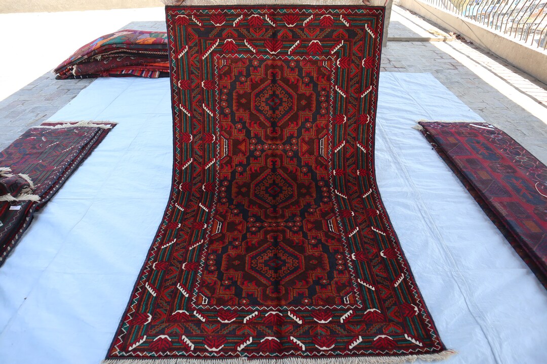 Handmade Vintage Area Rug, 3'8x6'6 Ft, Turkoman Geometric Rug, Turkmen ...