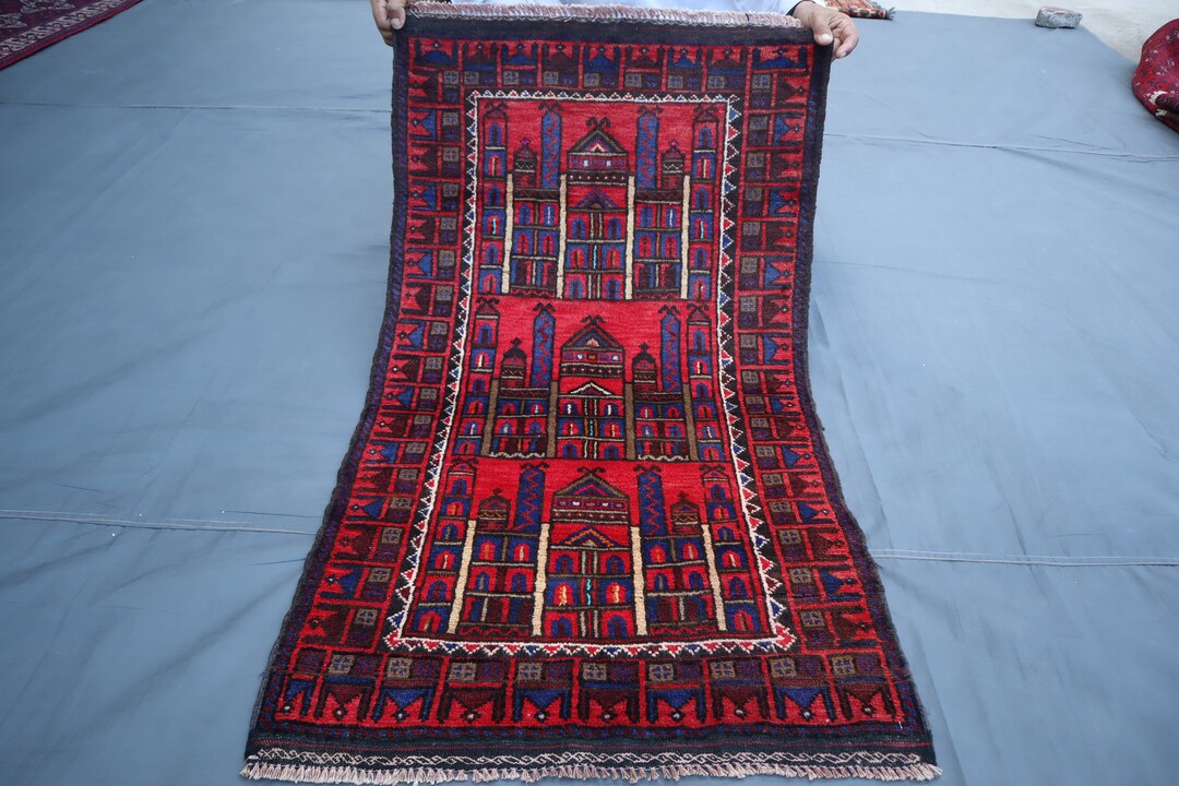 2x4 Ft Antique Prayer Rug, Afghan Handmade Wool Rug, Oriental Turkmen ...