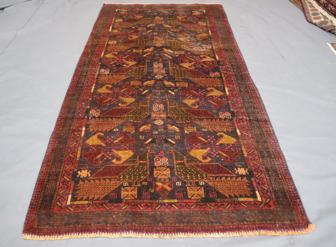 Antique Pictorial Rug 3'6x6'7 Vintage Pictorial Rug/ Afghan Handmade ...