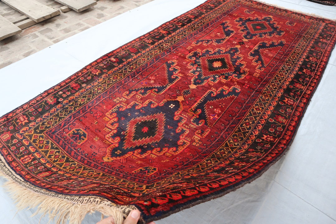 5x10 Ft Antique Baluchi Area Rug/ Wide Runner Rug/ Hand Knotted Vintage ...