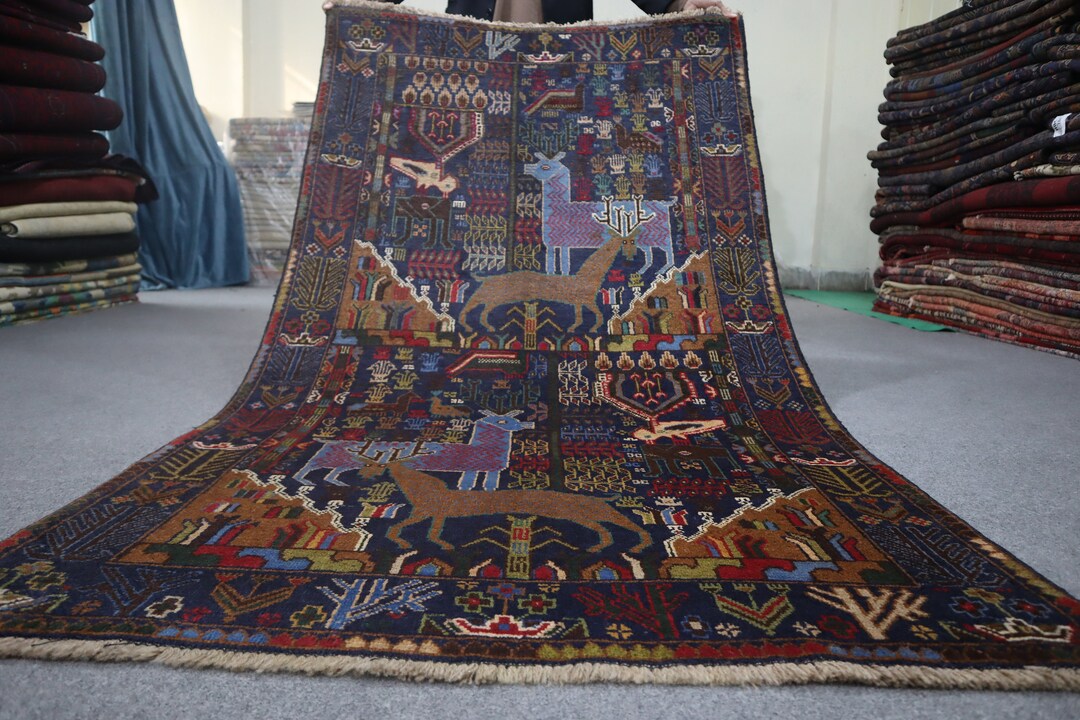 4x7 Vintage Balochi Rug ( 115 X 200 Cm ) Hand Knotted Wool Rug, Rug for ...