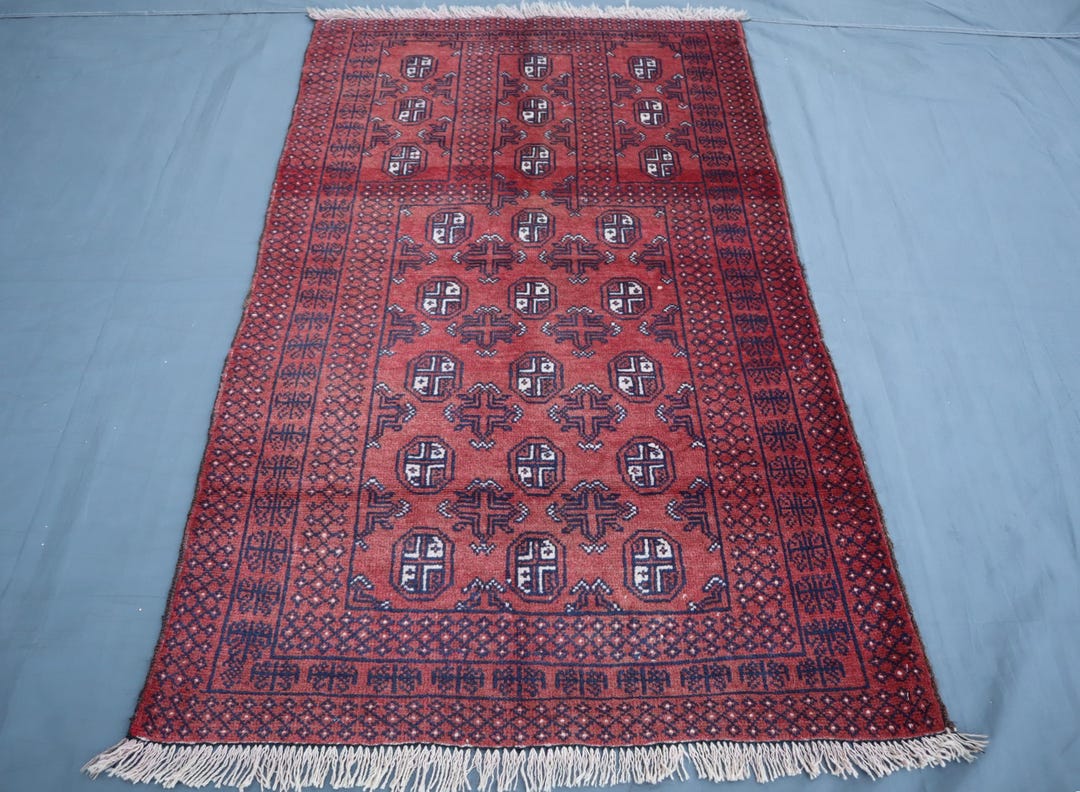 3x5 Ft Vintage Faded Rug, Afghan Hand-knotted Wool Rug, Turkman Rug ...