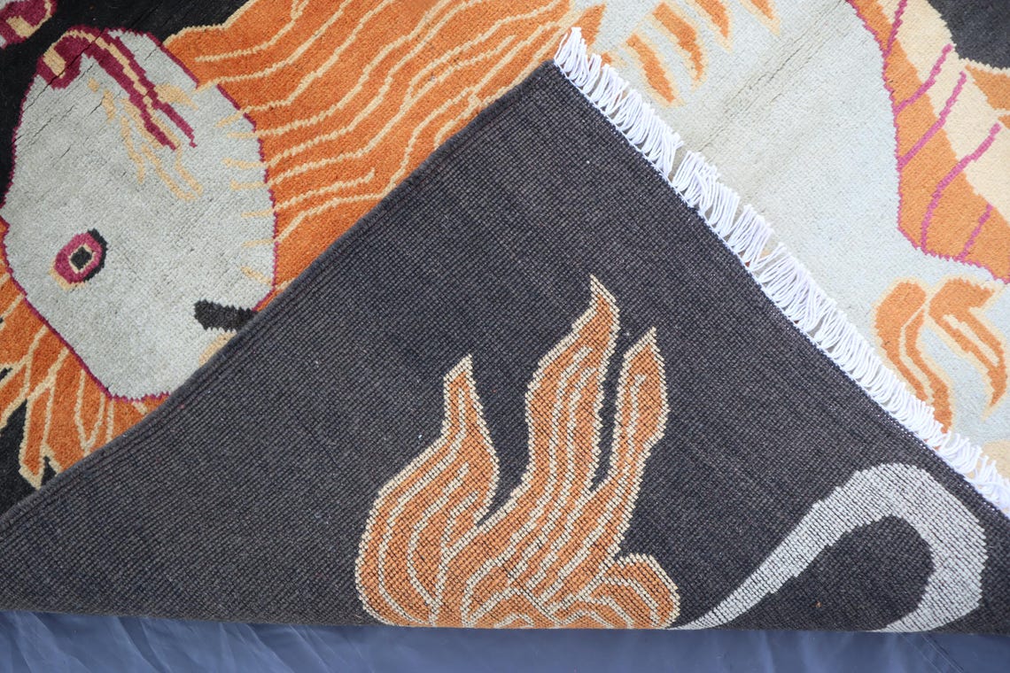 Pictorial Hunting Scene Rug 4'3x6'7 One of a Kind Afghan Handmade Wool ...